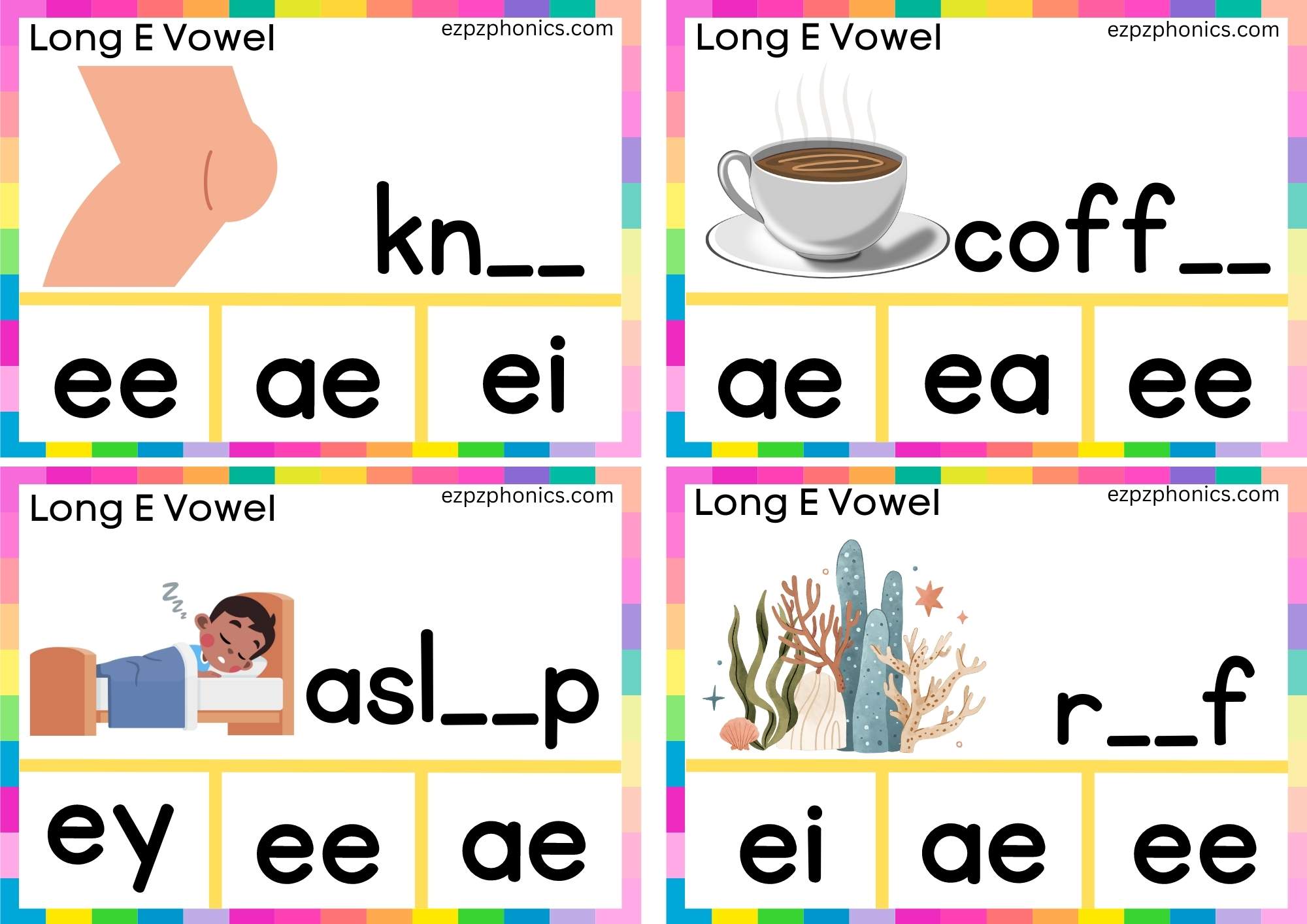 Finish the word and clip the correct letters Clip cards for long e vowel ee words group 3 ...